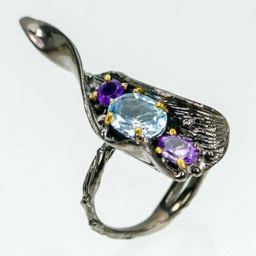 Кольцо помолвочное, серебро, 925 проба, чернение, топаз