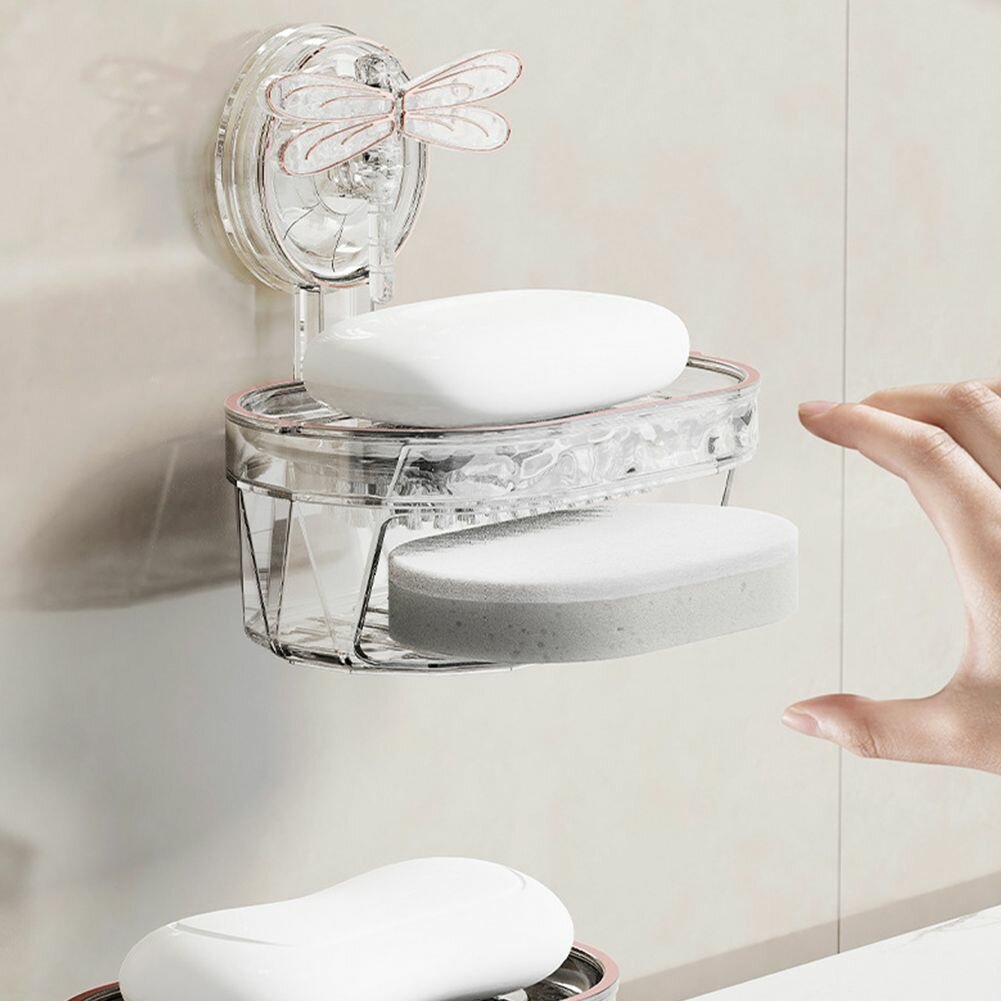 Мыльница на присоске с губкой для ванной и кухни, двухслойный дизайн, водонепроницаемая, надежная фиксация, легко очищается