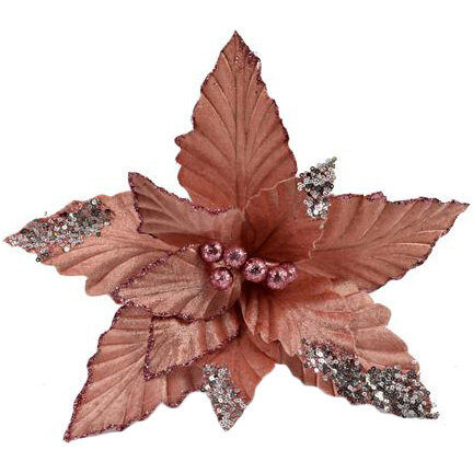 Пуансеттия Коралловый Розамунд 28 см, клипса, Due Esse Christmas (Ду Эссе Кристмас), BMA-52A/OLD PINK