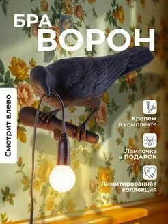 Бра настенное "Ворон" с LED-лампой - стильный светильник для спальни, гостиной, прихожей 220V