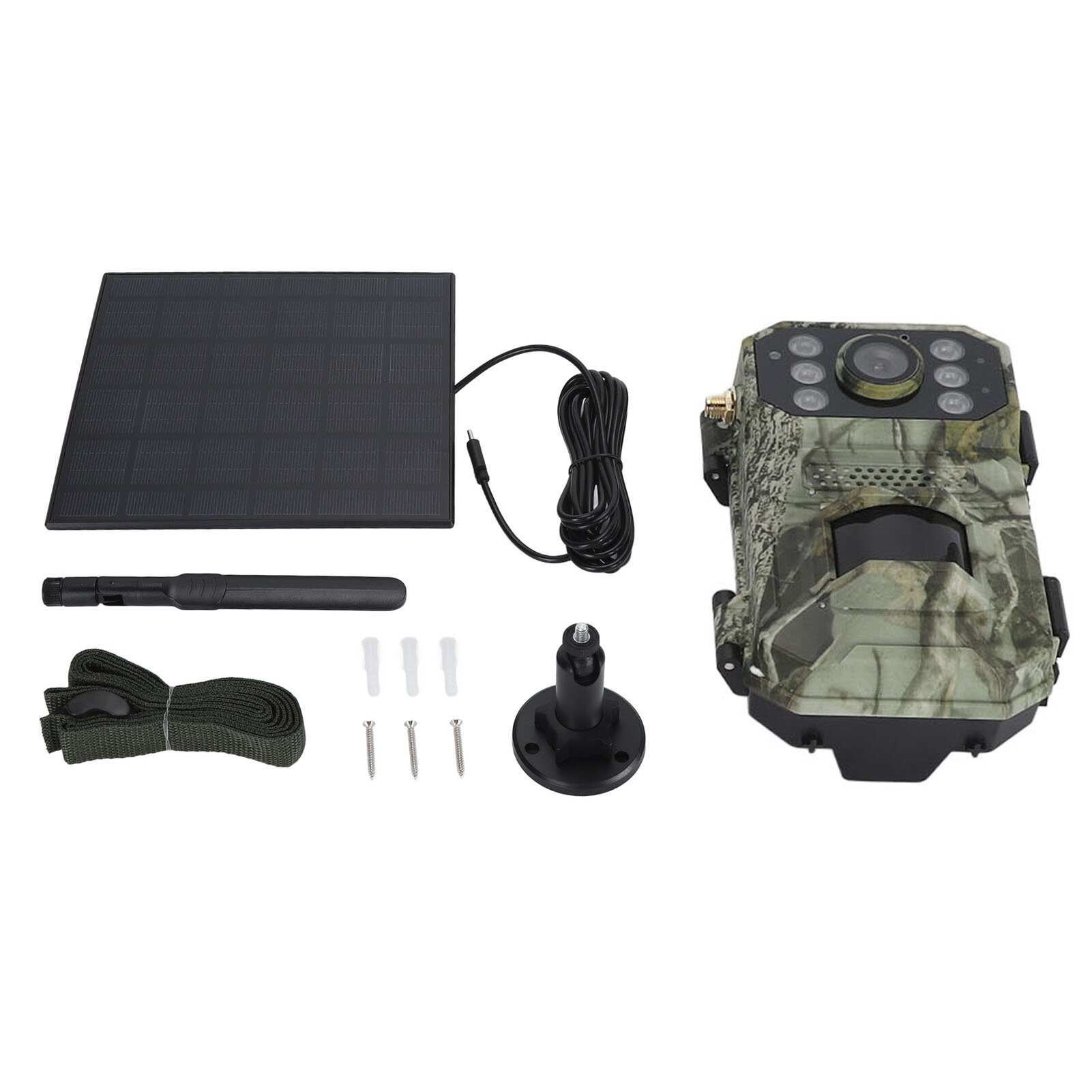 Фотоловушка 4K, 4G LTE, широкоугольный объектив 120°, 14 Мп, обнаружение движения, ночное видение, IP66, для охоты, с солнечной зарядной панелью.