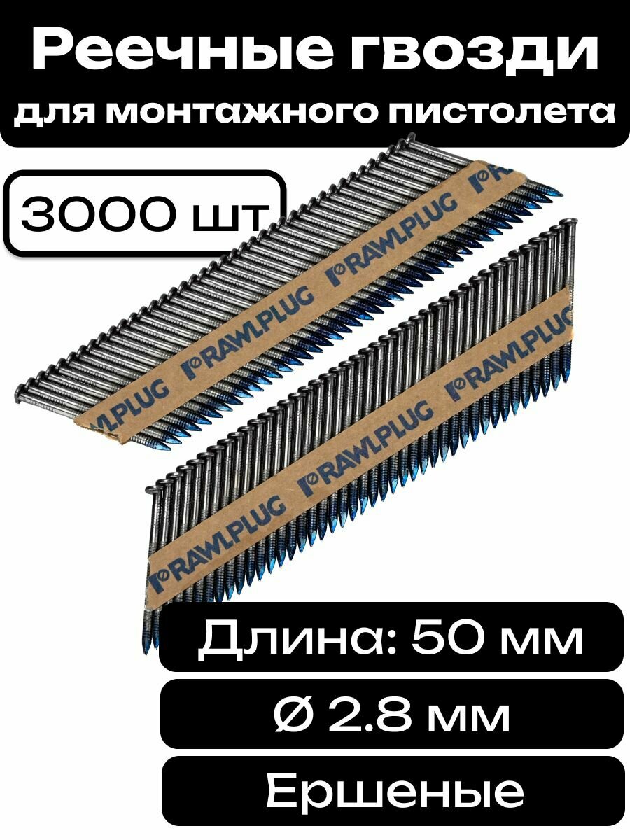 Гвозди реечные по дереву на бумажной кассете 2.8 х 50 мм 3000шт.