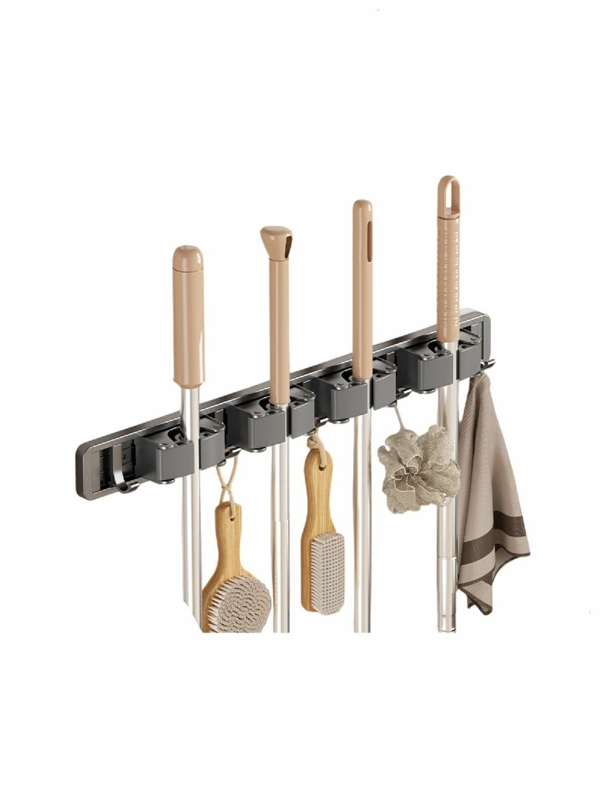 Стеллаж для ванной, Стойка для хранения швабр с пряжкой в ванной комнате без перфорации-большая-серая