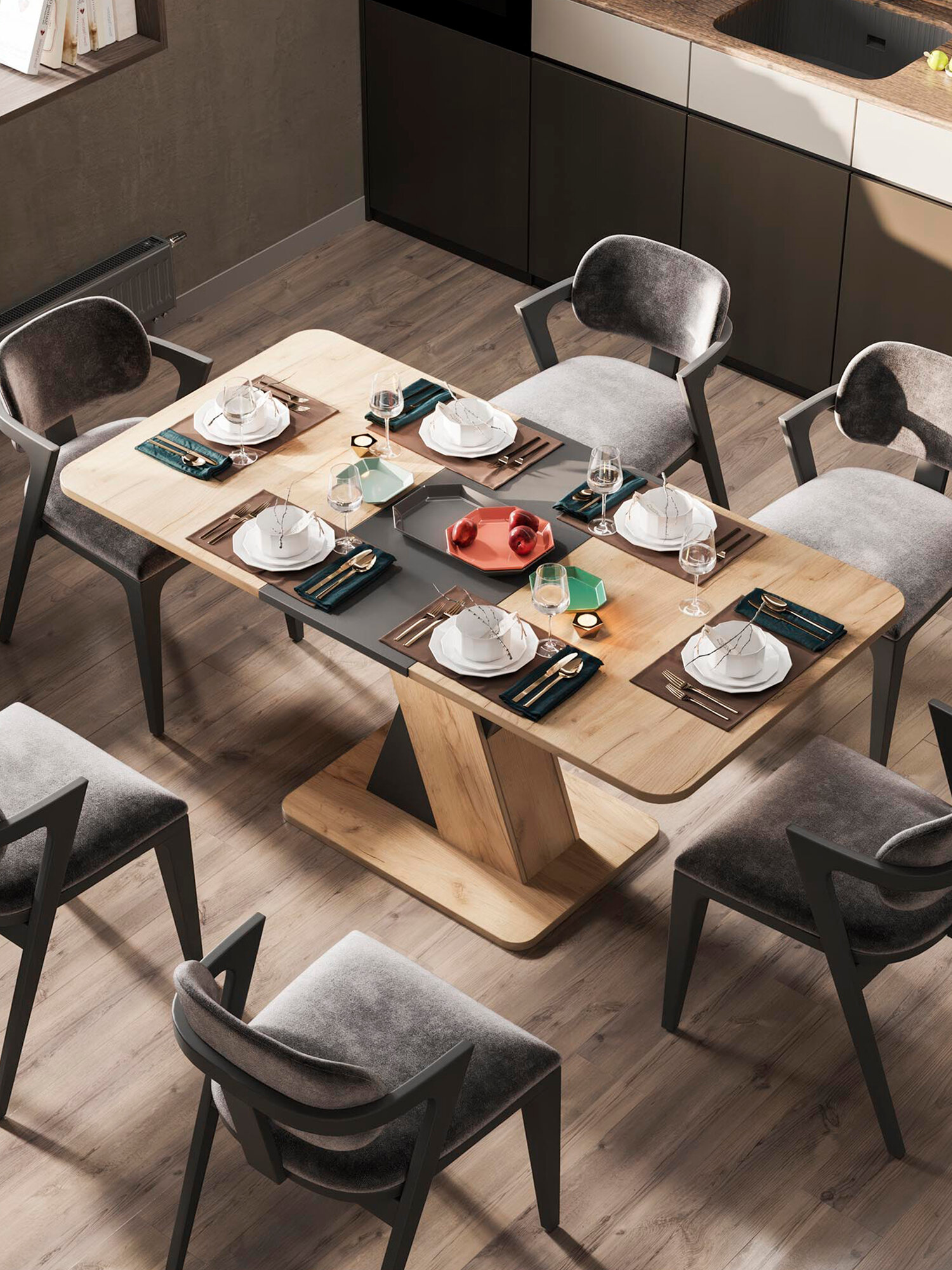 Стол обеденный раздвижной, кухонный стол, FRENT, дуб золотой (ВхДхГ) 75х120х80 см, Люксембург тип 3