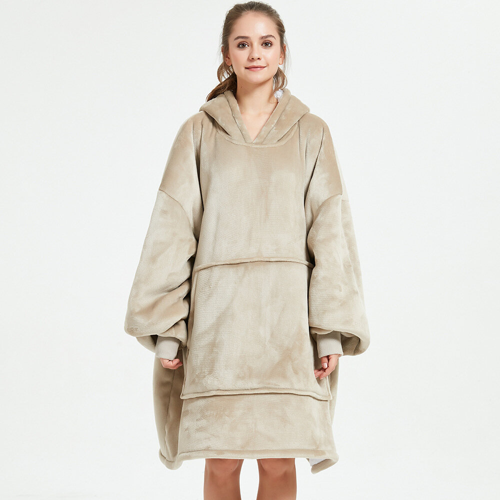 Плюшевый теплый плед худи с рукавами