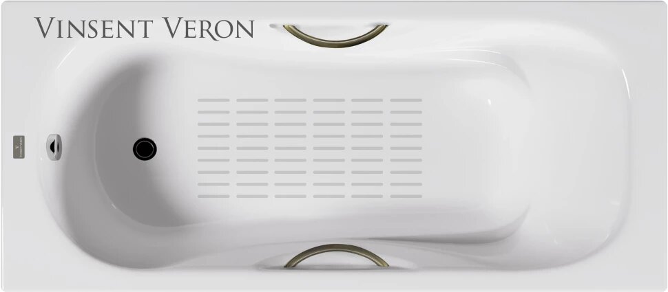 Ванна чугунная Vinsent Veron Aura VAU1507542H/VH0015BR-AS 150x75 см, с ручками, антискользящим покрытием, белый