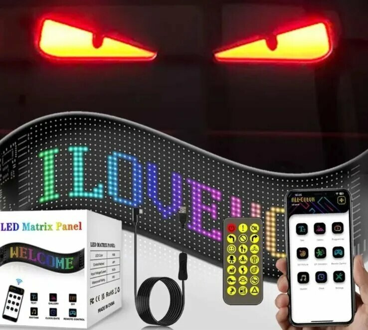 Светодиодный гибкий дисплей с приложением Bluetooth для автомобильной рекламы, полноцветная наклейка для смарт-автомобиля(70*173MM)