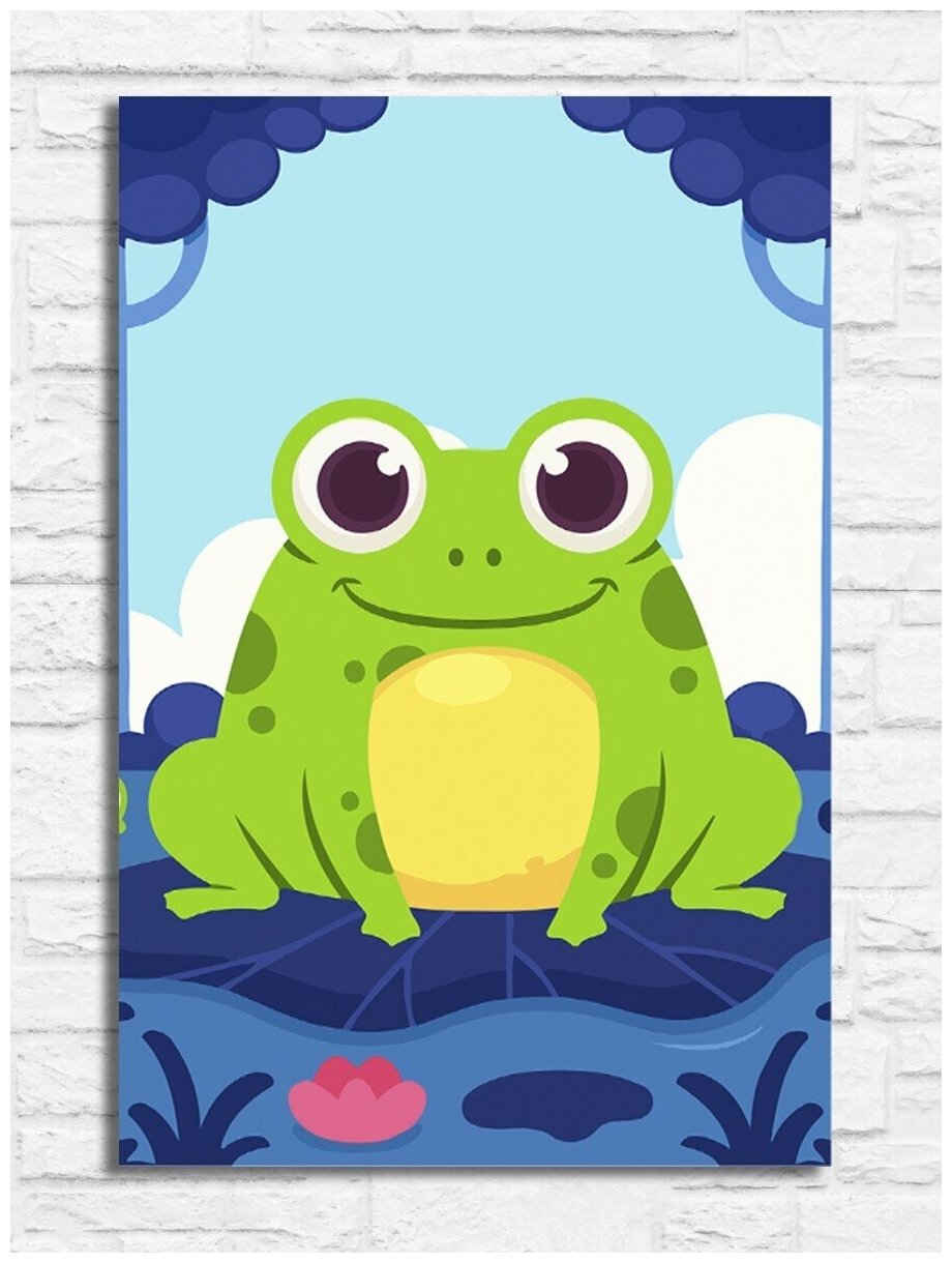 Картина по номерам на холсте Довольный Фрог на кувшинке (для детей, для начинающих, лягушка) - 9102 В 20x30