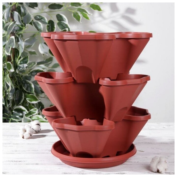 Кашпо многоярусное Каскад , 3 шт, 12 л (секция 4 л), цвет терракотовый