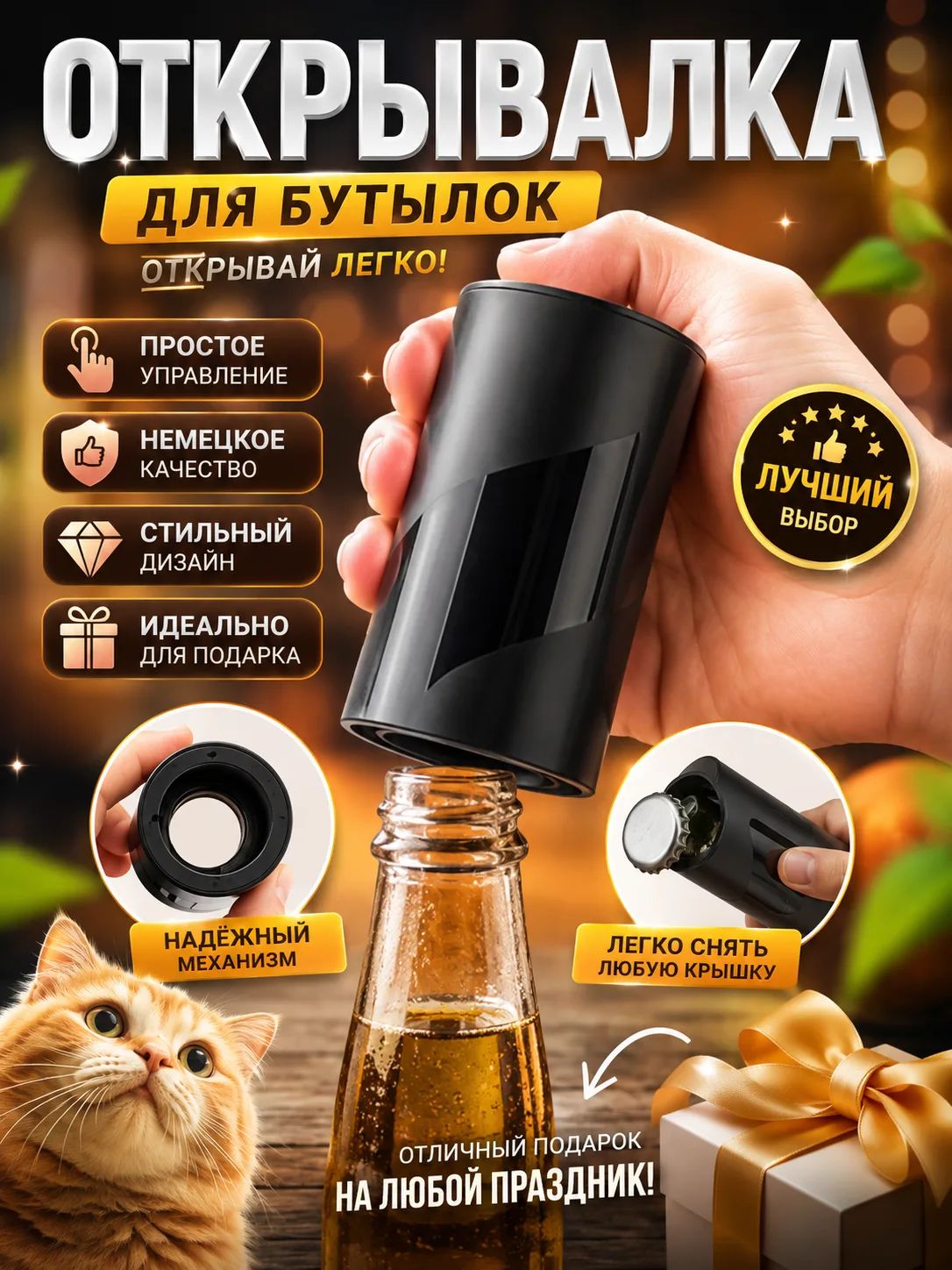 Черный магнитный автоматический открывашка для бутылок/открывашка для пива