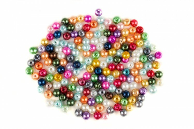 Жемчуг искусственный 6мм, отверстие 1мм, ассорти цветов, 513-024, 10г (около 35шт)