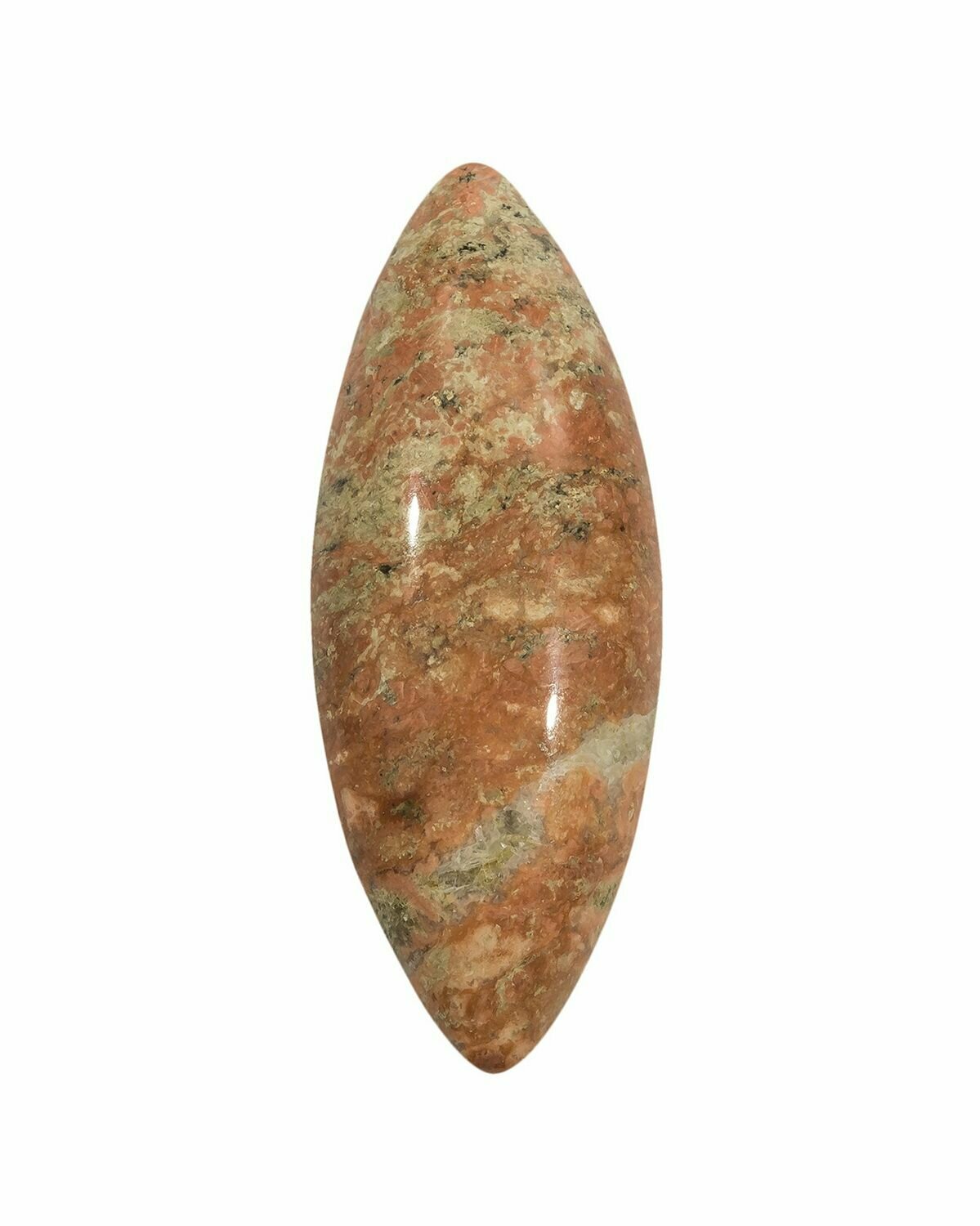 Кабошон из унакита размером 53х20х7 мм.