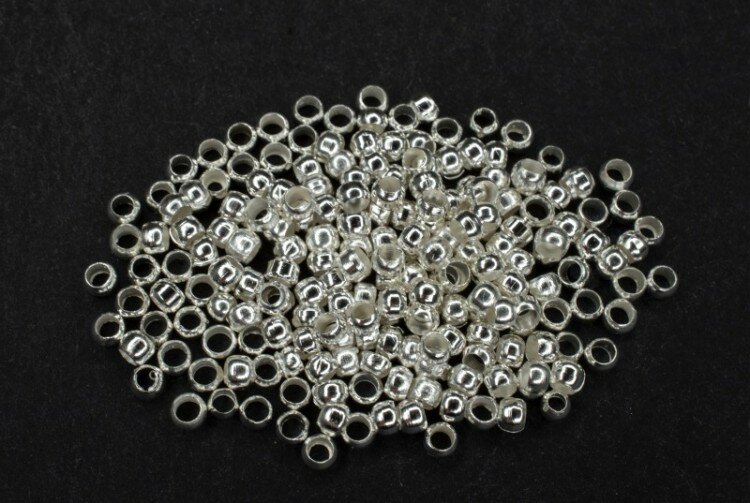 Кримпы (бусины зажимные) 2,5х1,2мм, отверстие 1,2мм, цвет серебро, латунь, 35-020, 5г (около 240шт)