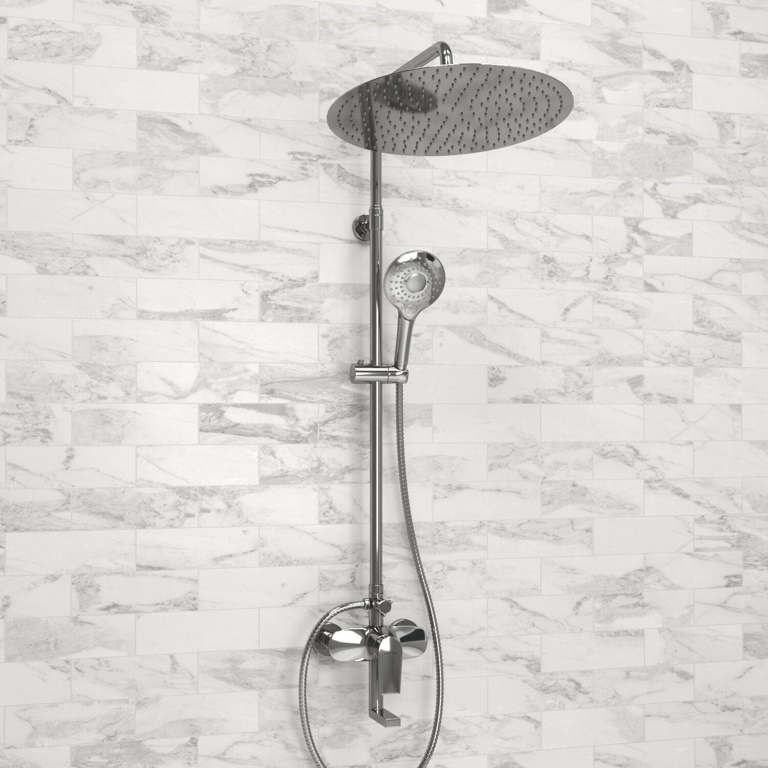 Душевая система WasserKRAFT A166.117.101.010. CH, со смесителем и тропическим душем, хром