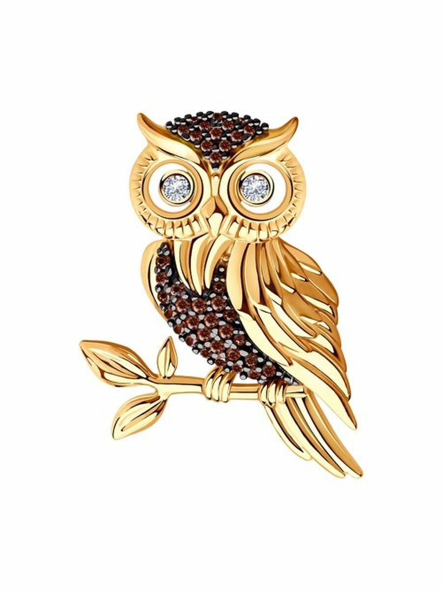 Брошь The Jeweller, серебро, 925 проба, золочение, фианит