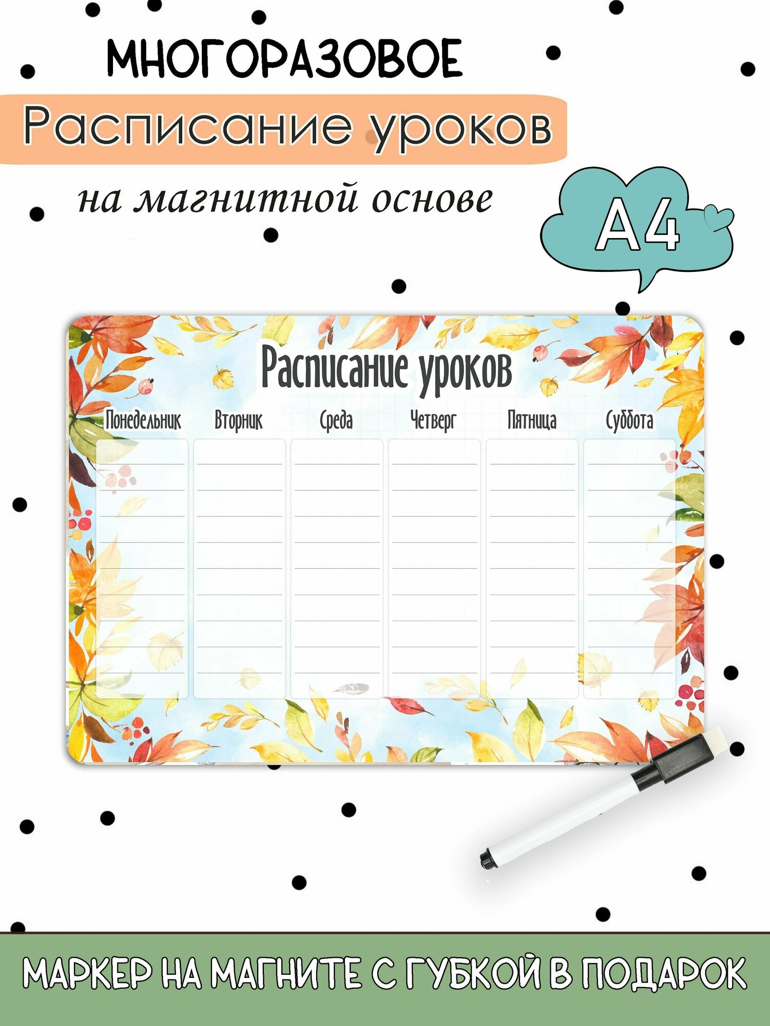 Расписание настенное уроков на магнитной основе А4