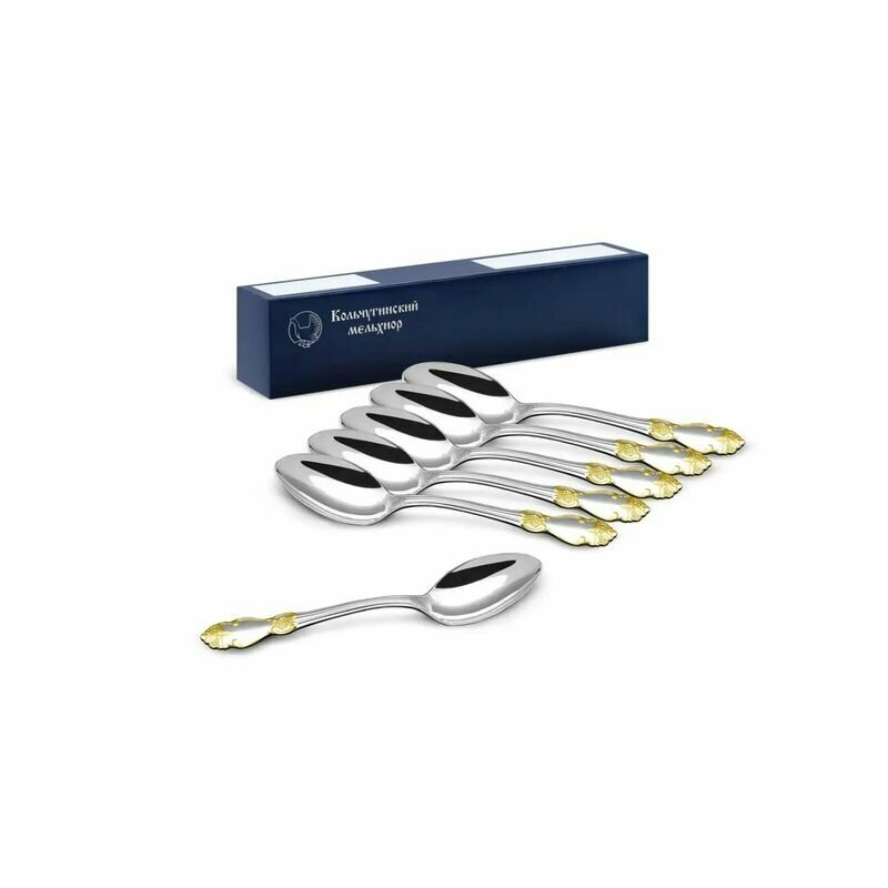 Кольчугинский мельхиор Набор чайных ложек "Серебряная роза" посеребрение позолота 6 пр. (КМ9030602)