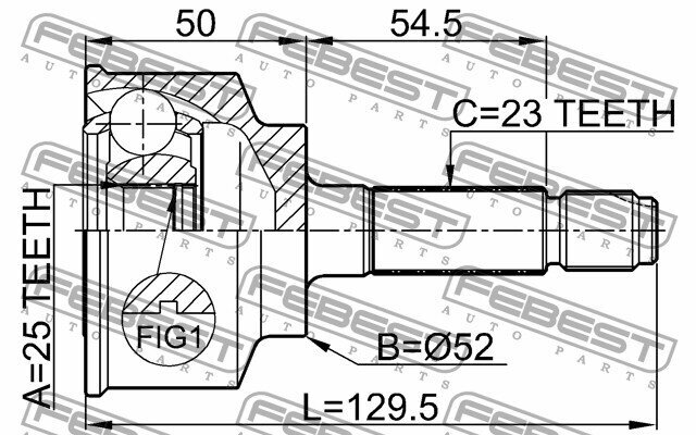 ШРУС наружный 25X52X23 (HONDA JAZZ/FIT GD 2002-2008) FEBEST, 0310047 FEBEST 0310-047
