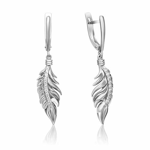 Серьги, белое золото, 585 проба, родирование, фианит