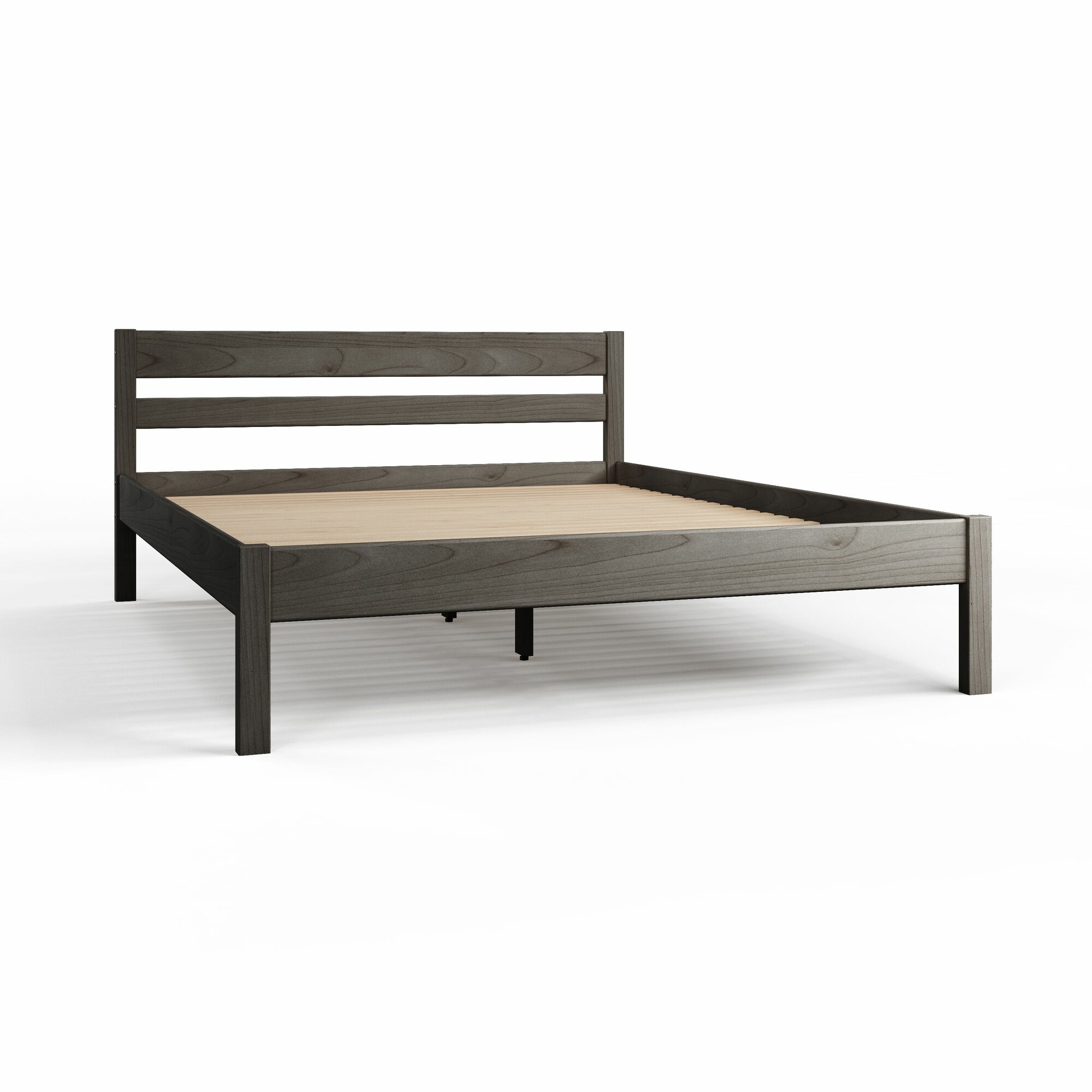 Кровать двуспальная, 140х200 см, Hansales, деревянная, из массива березы, цвет графит