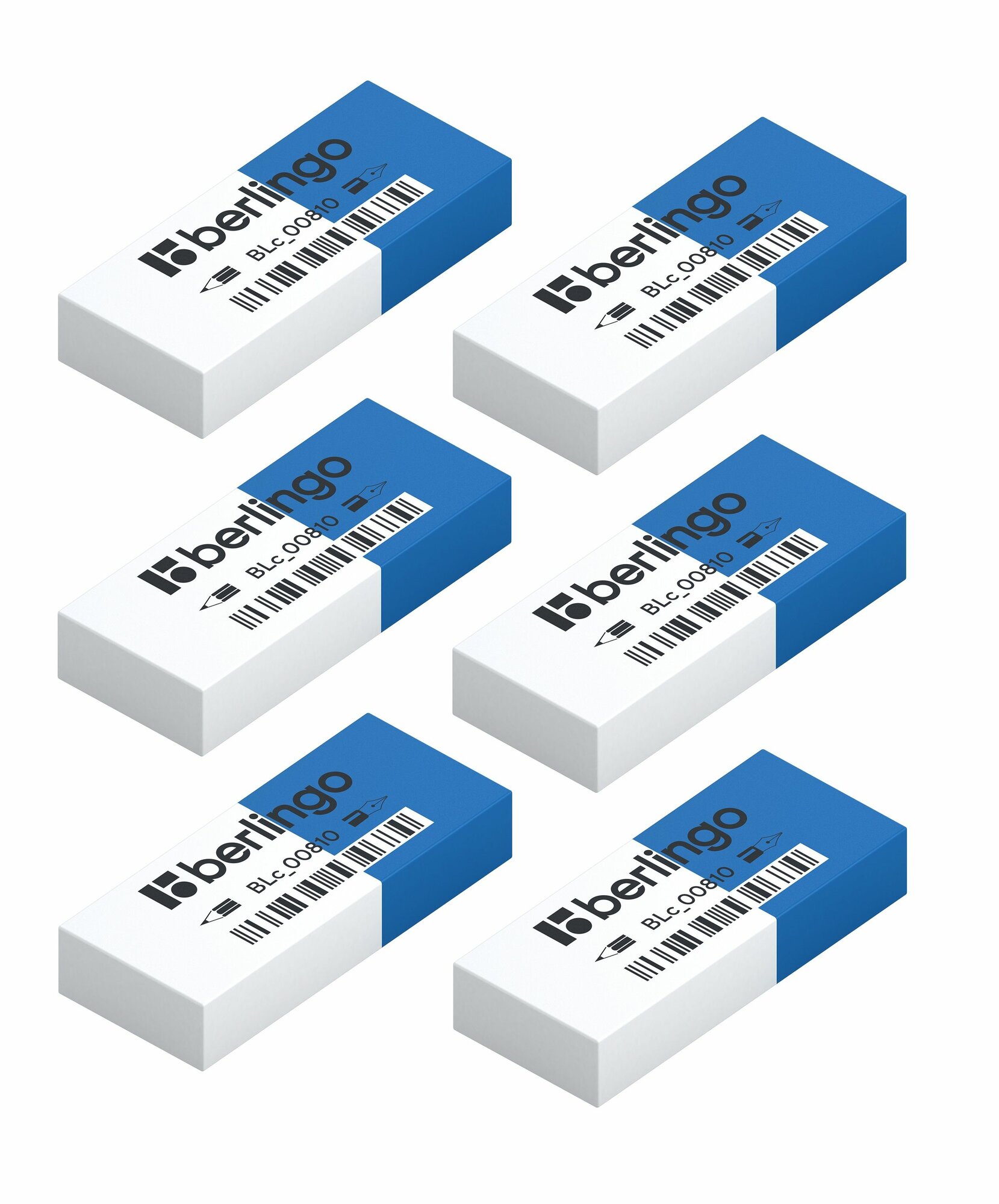 Набор из 6 шт. - Ластик Berlingo "Eraze 810" прямоугольный, комбинированный, термопластичная резина, 60*25*11мм