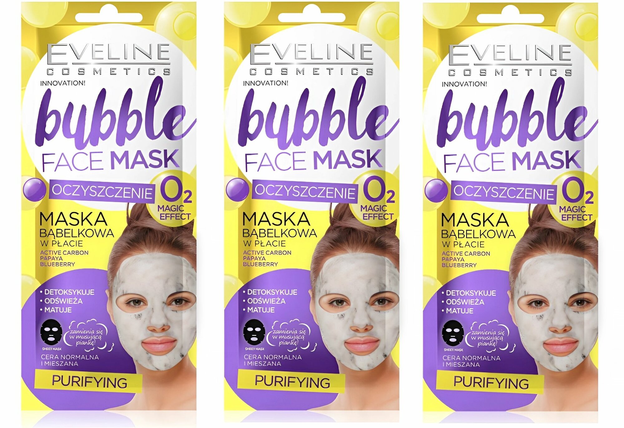 Eveline Cosmetics Маска тканевая пузырьковая Bubble Face Mask, очищающая, 10 мл, 3 шт