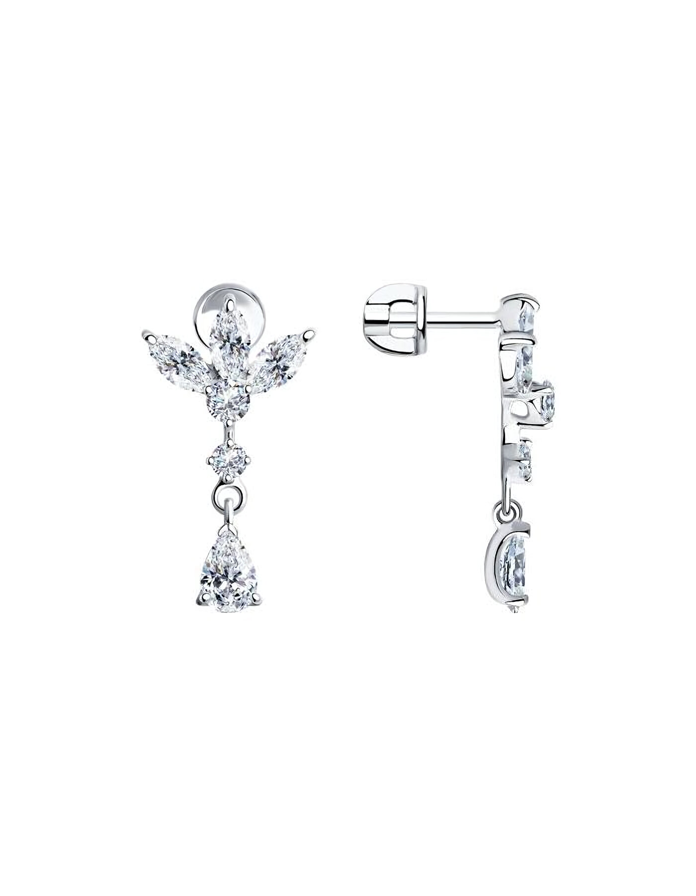 Серьги пусеты, серебро, 925 проба, родирование, фианит