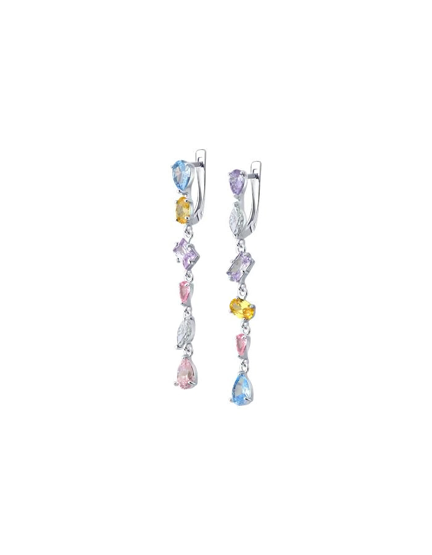 Серьги с подвесками, серебро, 925 проба, родирование, фианит