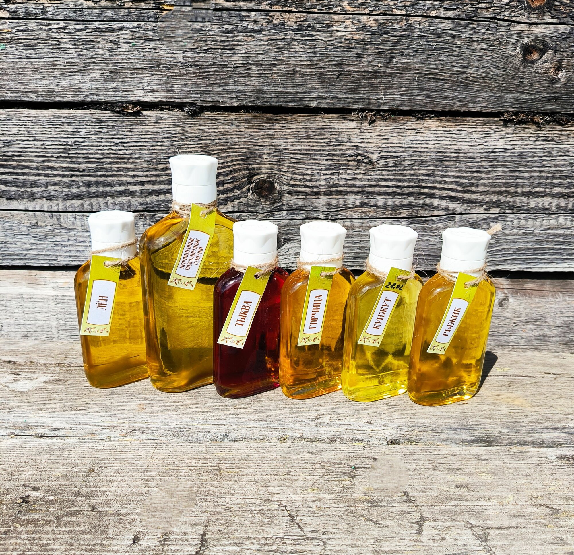 Масло растительное прямого отжима из льна, подсолнечника, тыквы, горчицы, кунжута, рыжика. Набор 7шт.