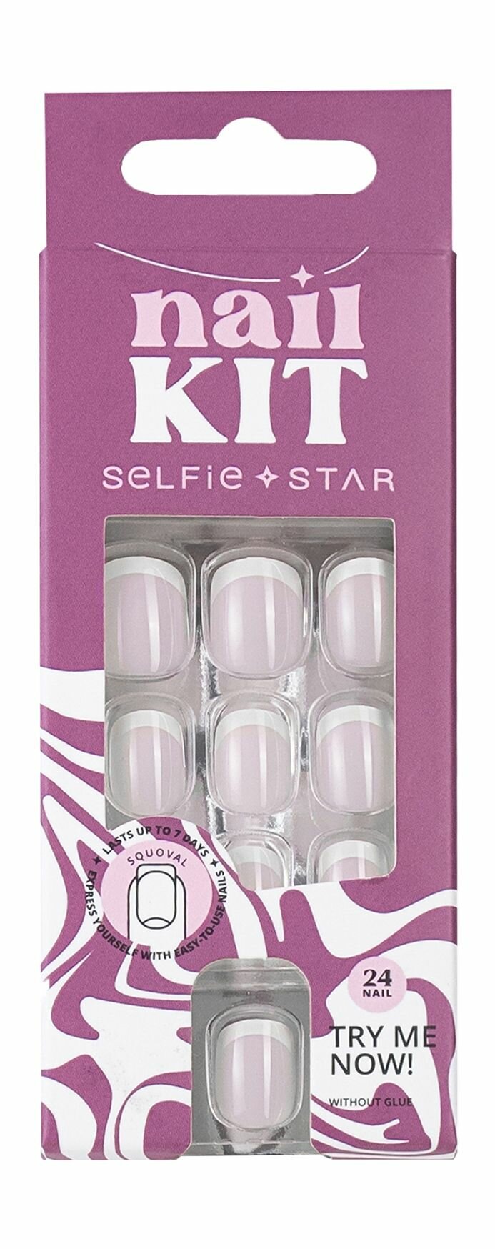 SELFIE STAR Набор накладных ногтей без клея Натуральный френч, короткая длина, 24 шт