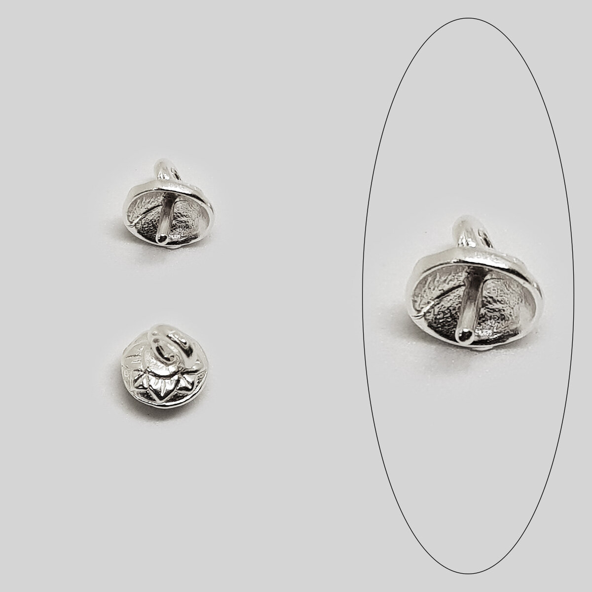 Штифт клеевой, 7.5х6мм, Чашелистик с петелькой, базовый материал - латунь, посеребренный, 1 шт.