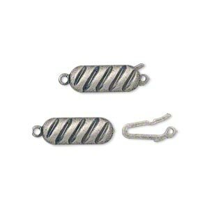 Застежка, 15х6мм, овал с насечками, базовый материал - латунь, античный посеребренный, 2 шт.