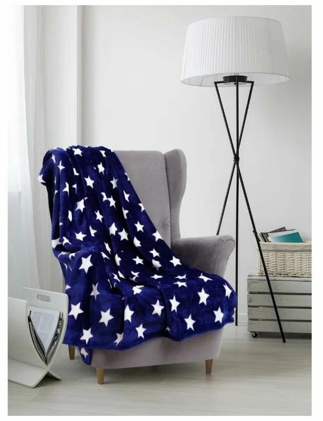 Плед Lusnug "Звезды", бамбуковый, 180x200см, синий, плюшевый, 1шт