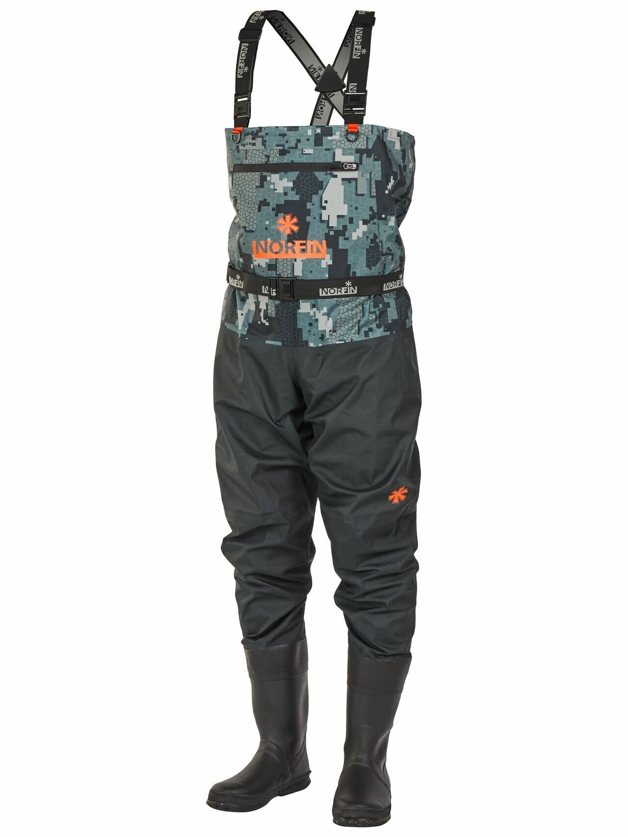 Полукомбинезон забродный Norfin PILOT CAMO BOOTFOOT р.44-L-S с сапогами резина