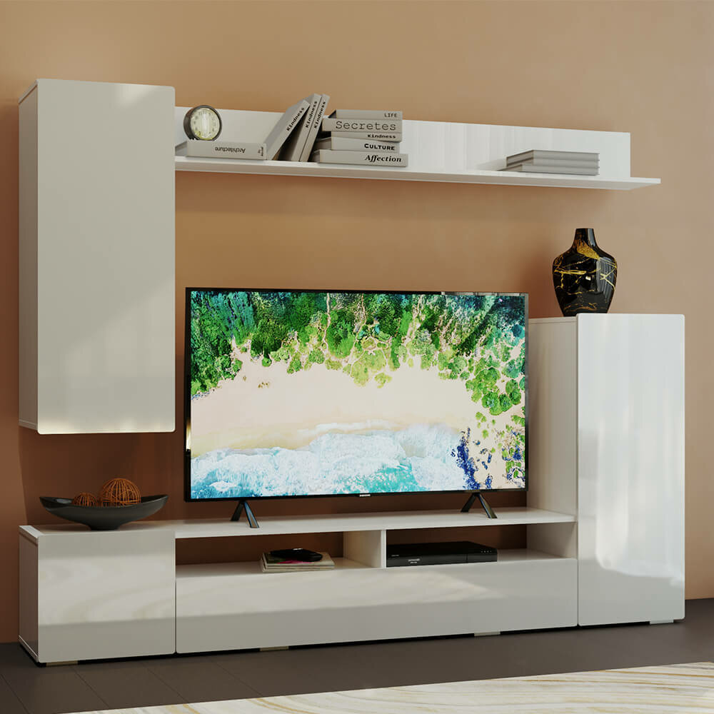 Гостиная Мебелони "Диаманд", с полками и ящиками, ЛДСП, МДФ, 2 секции, белая