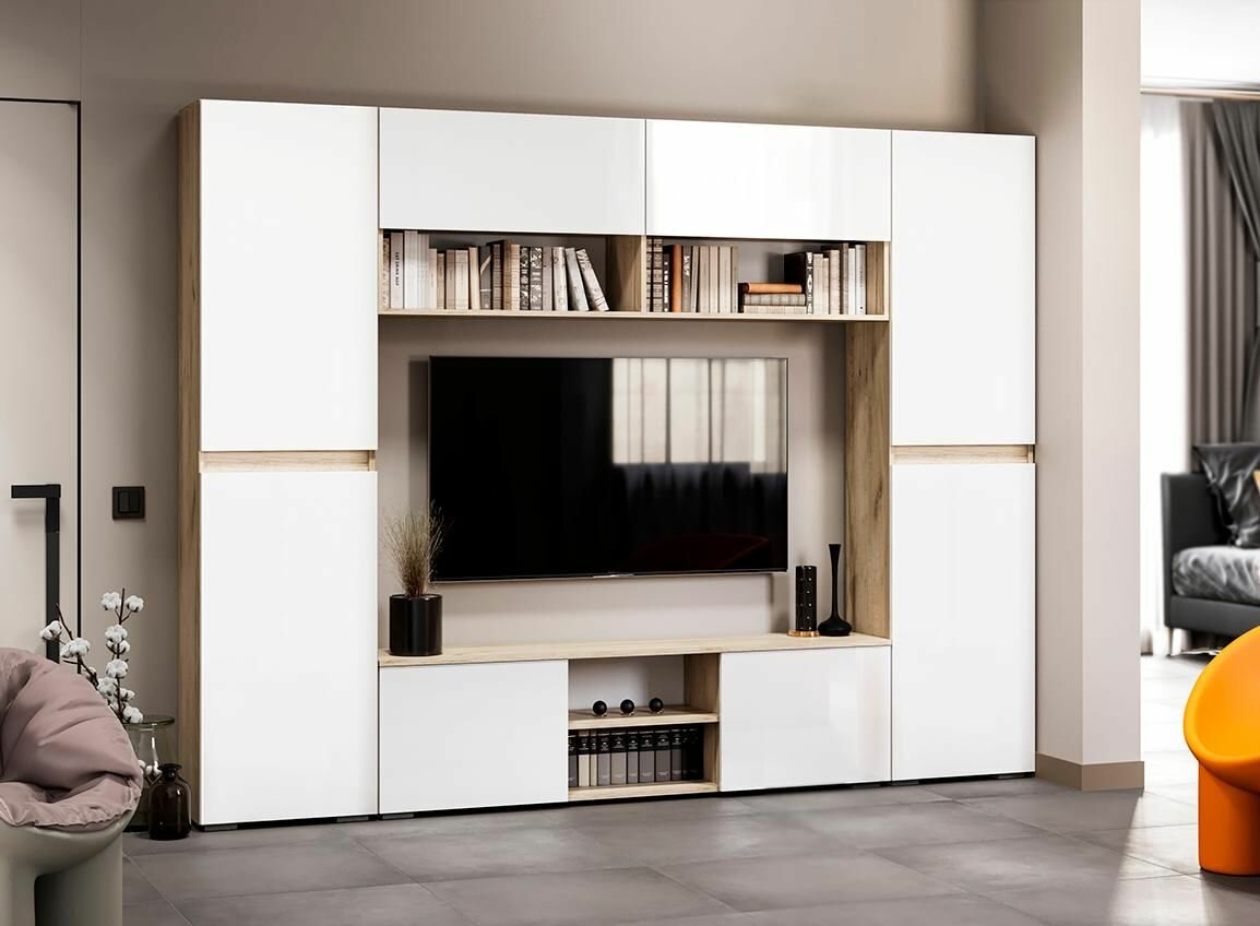 Модульная гостиная Алетра дуб крафт серый / глянец белый комплектация 3