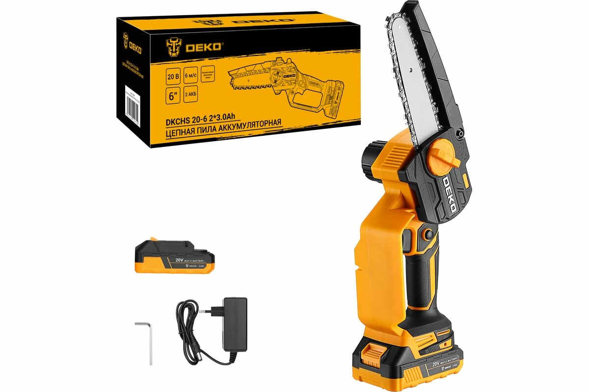 Пила цепная аккумуляторная DEKO DKCHS 20-6, 20В, 2x3.0Ач 063-4481-1