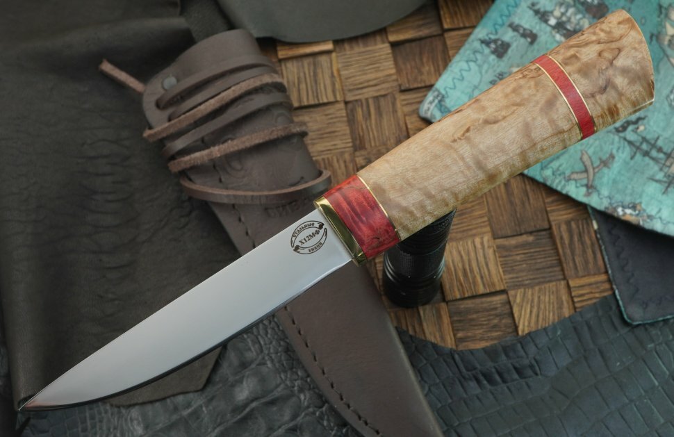 Нож Стальные Бивни Малый Северный, сталь Х12МФ, рукоять карельская береза, красная вставка