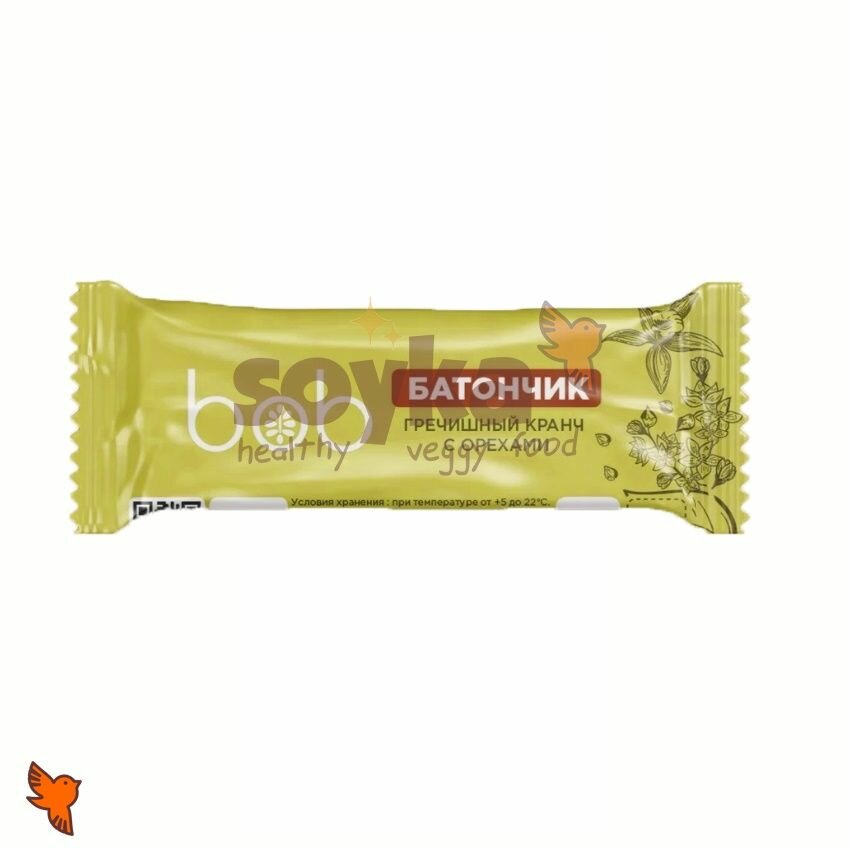 Батончик гречишный с орехами и злаками Bob, 45г