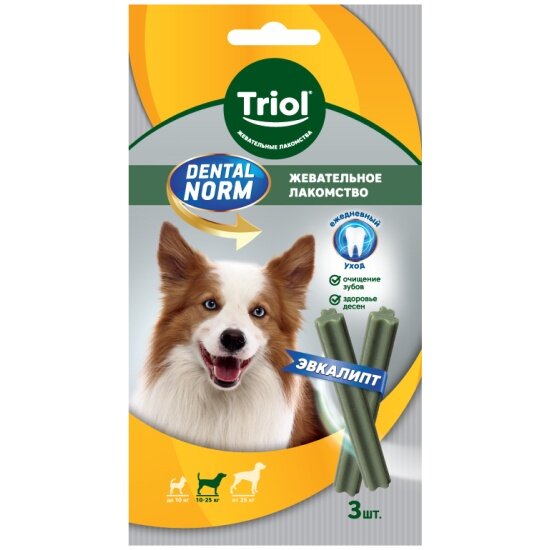 Лакомство для собак Triol DENTAL NORM для собак средних пород "Палочки жевательные с эвкалиптом", 75г (уп.3шт.)