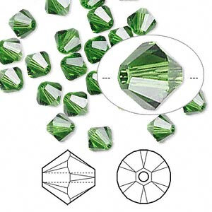 Бусина Swarovski, 6мм, Биконус (#5328), зеленый папоротник (цвет 291), 10 шт.