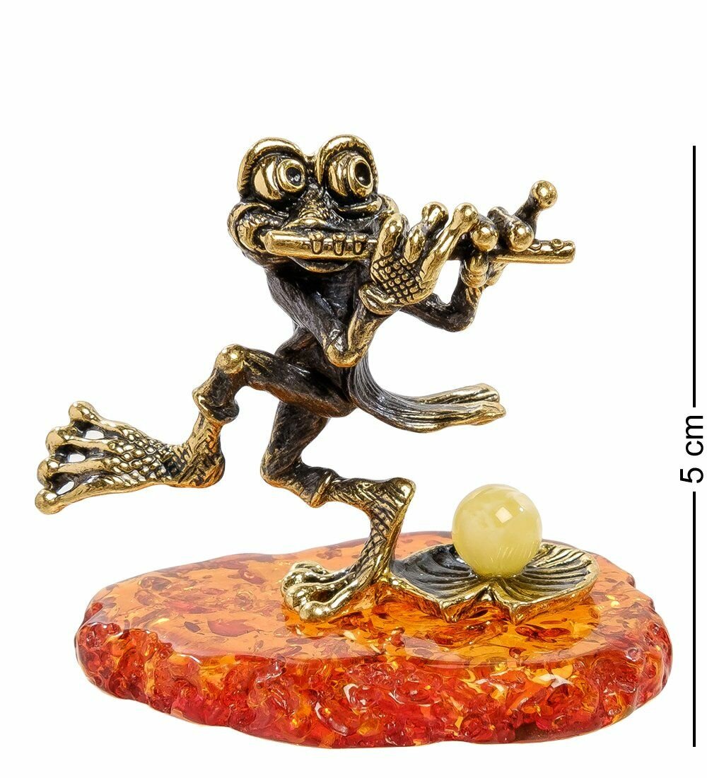 Фигурка 'Лягушка с дудочкой' (латунь, янтарь)