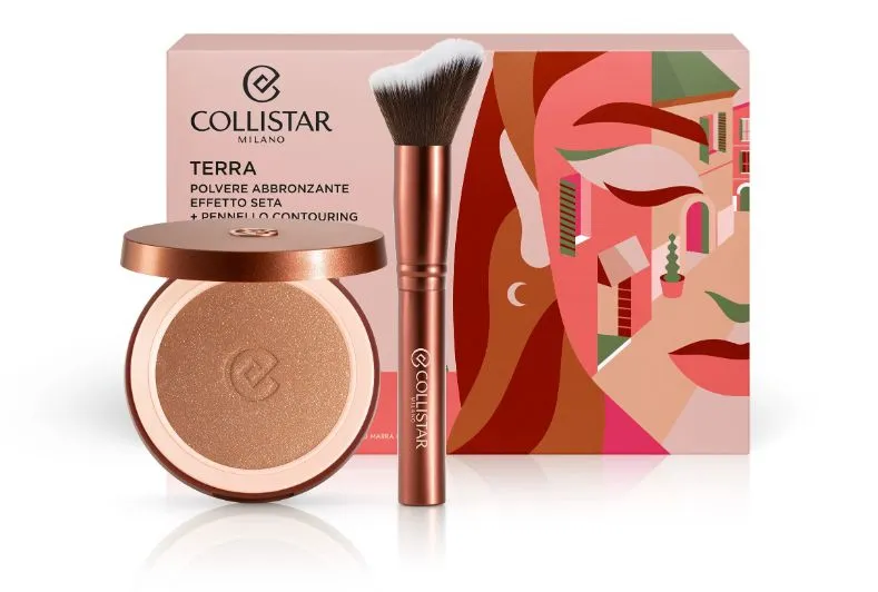 Collistar - Набор: Бронзирующая пудра 09 Cristalli di Sole Shimmer 10 гр + Кисть для контуринга