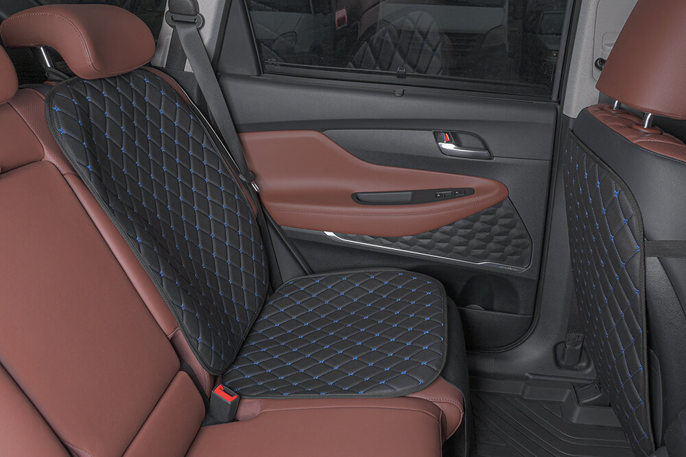 Накидка универсальная экокожа защита сидений от детских ножек и детского кресла (черный) синий ромб