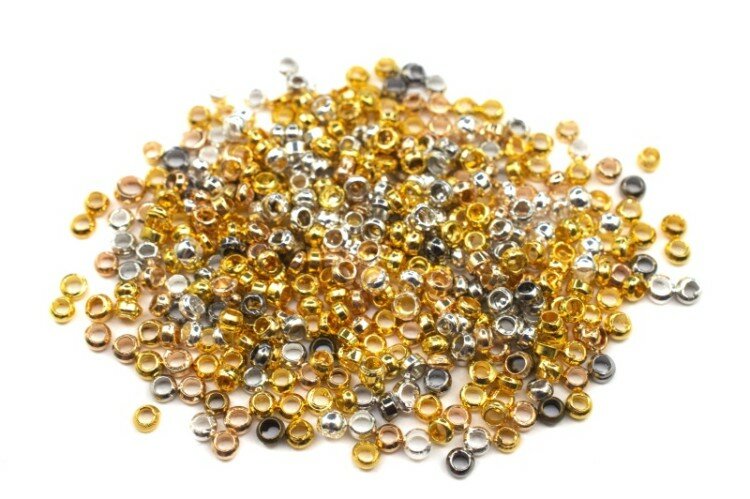 Кримпы зажимные для бижутерии 2,0х1,2мм, ассорти цветов, латунь, 35-009, 5г (около 400шт)