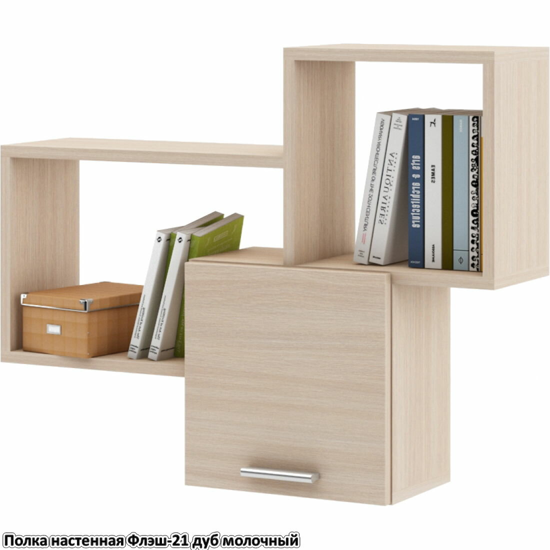 Полка настенная Флэш-21 Дуб-молочный, ЛДСП, МФ Владимир VMF, 74,2х58,4х19,6 см.