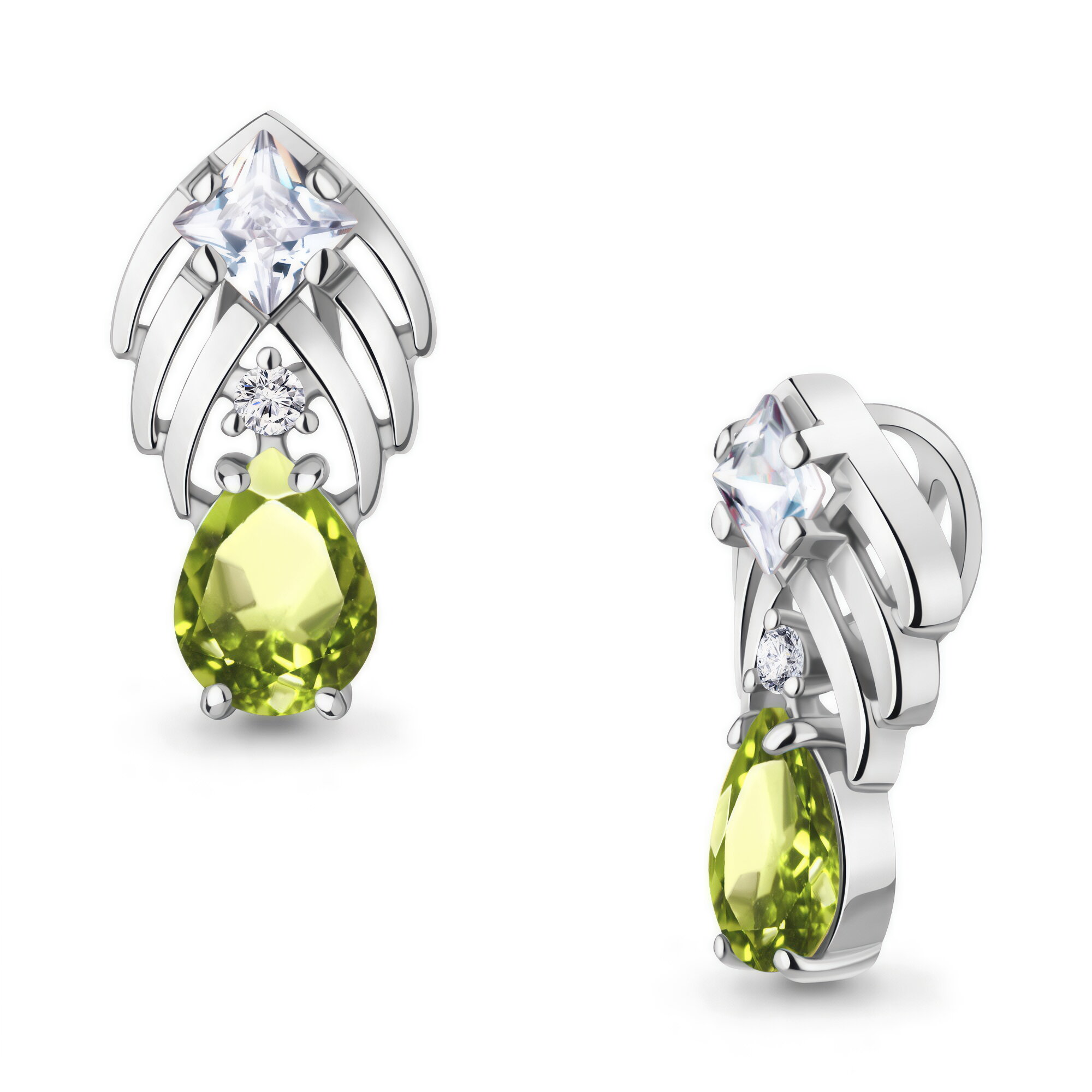 Подвеска Diamant online, серебро, 925 проба, родирование, хризолит, фианит