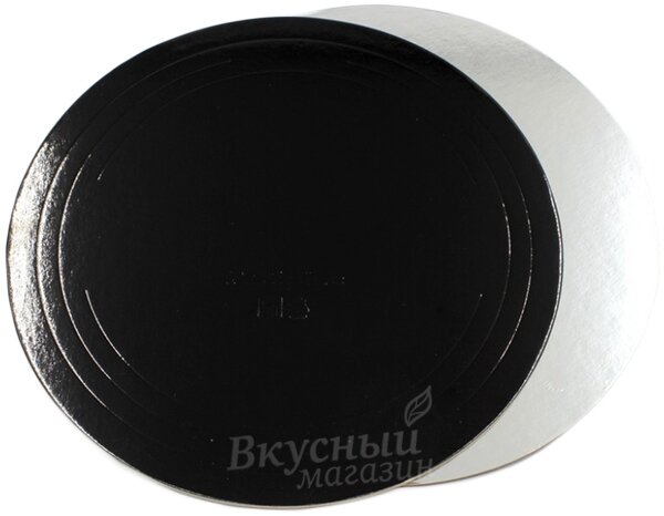 Подложка под торт усиленная серебро/черная, 24 см. BCD 240 3,2 мм. (Набор из 9 шт.)