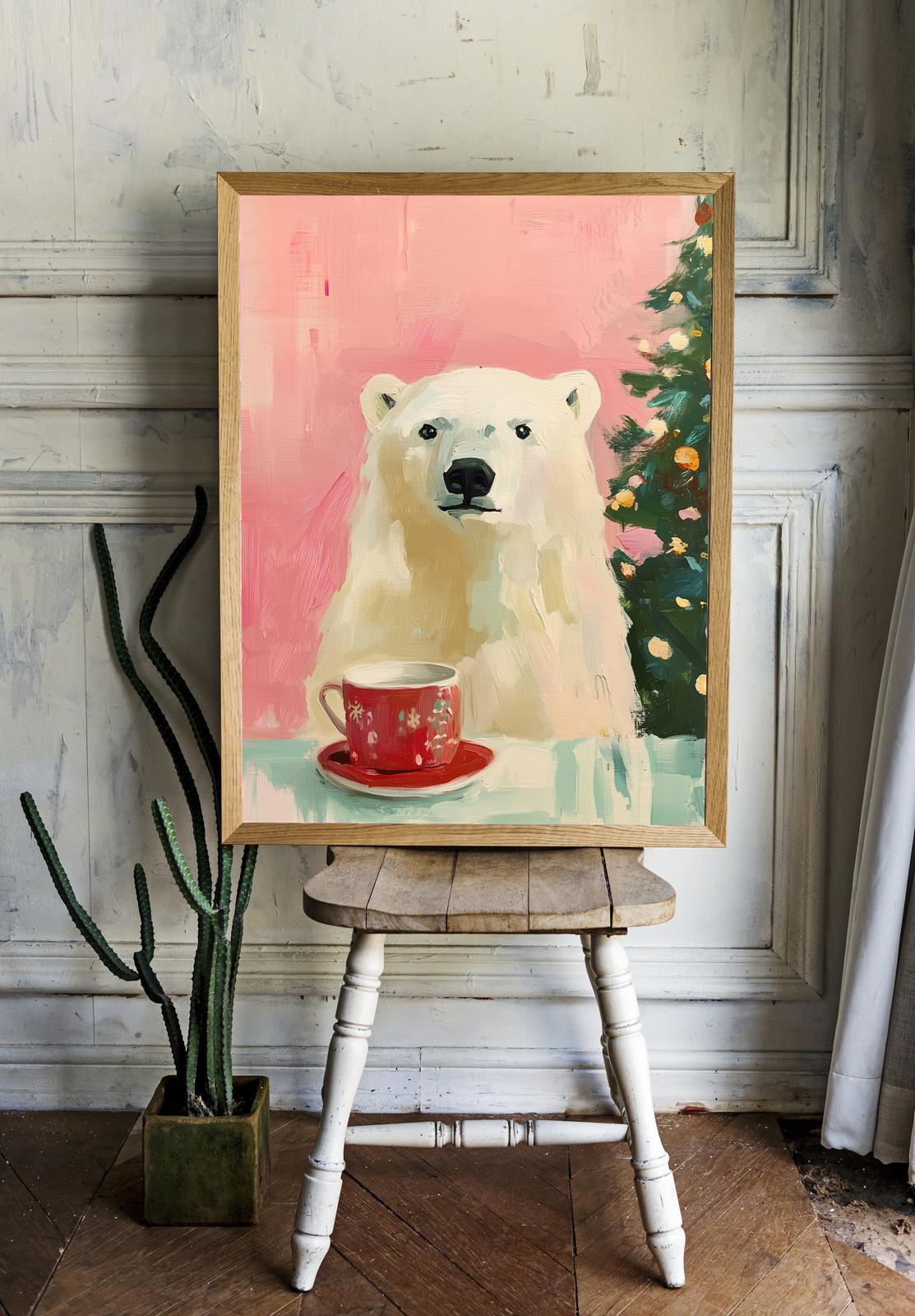 Постер "Белый медведь с чашкой" 40x50 см в подарочном тубусе