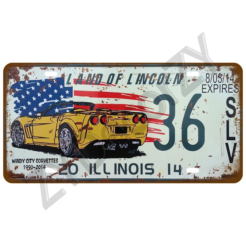 Металлический знак Illinois Corvette, RetroDecor 0981